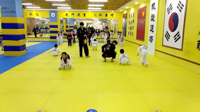 Taekwondo's fun training, the baby's vigorous King Kong leg jumping ...